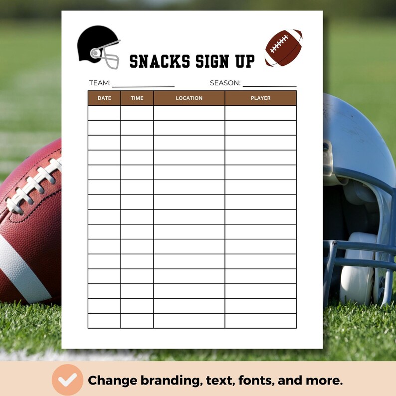 Pop Warner Gameday Snacks Sign up Sheet, Snack Sign up Sheet for ...