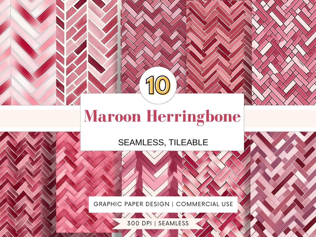 SEAMLESS Digital Paper - Maroon Herringbone - 10 Designs - - Print on ...