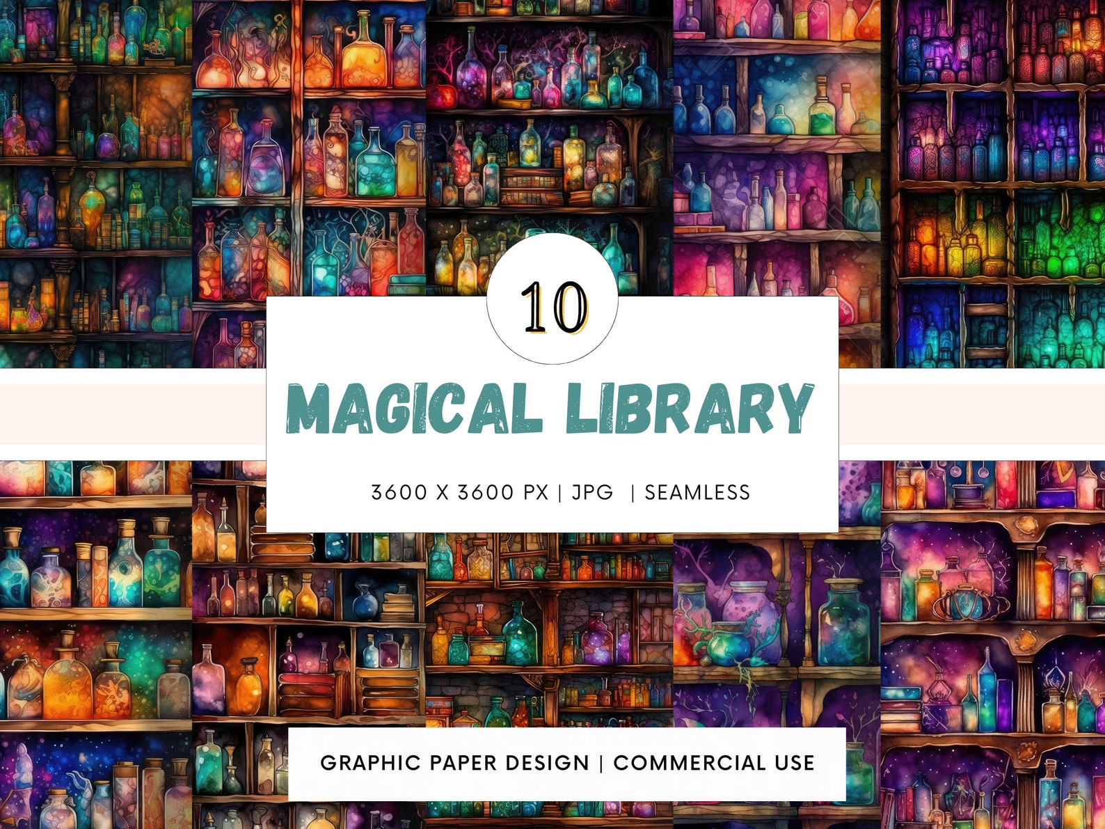 SEAMLESS Digital Paper - Magical Library - 10 Designs - - Print on ...