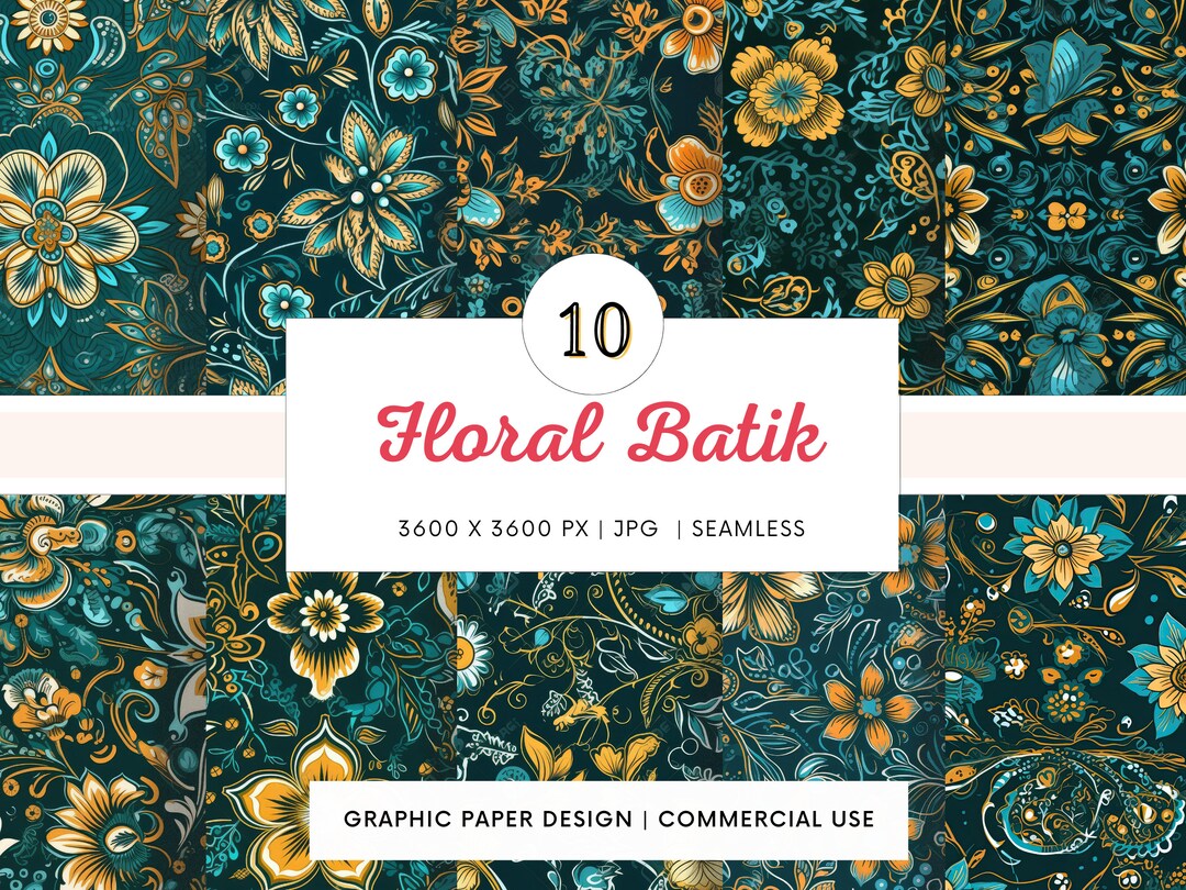 Floral Batik Digital Paper: 10 Seamless Designs (JPG) - Etsy
