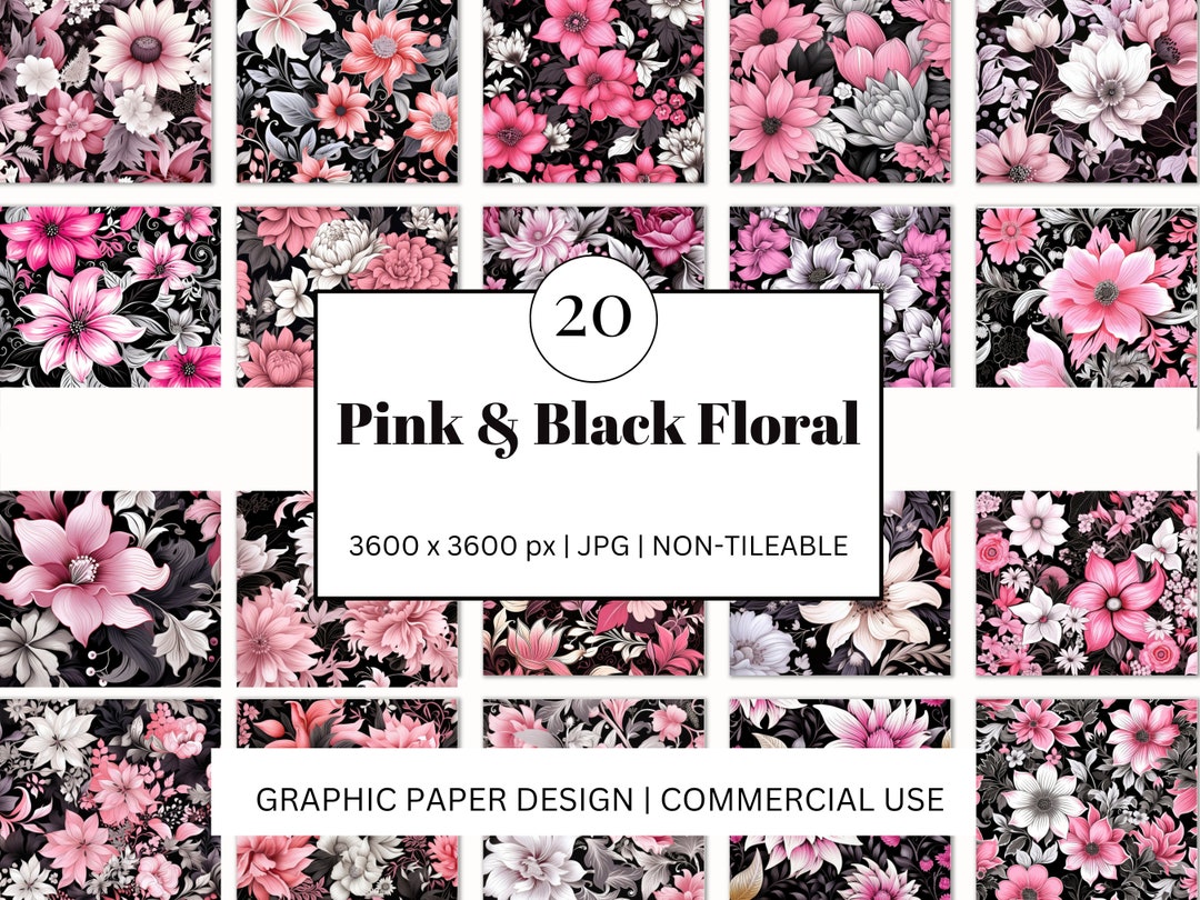 Pink & Black Floral Digital Paper: 20 Non-tileable Designs (JPG) - Etsy