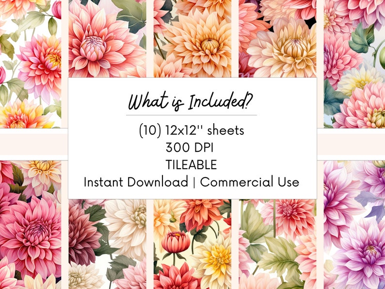 SEAMLESS Digital Paper - Watercolor Dahlias - 10 Designs - - Print on ...