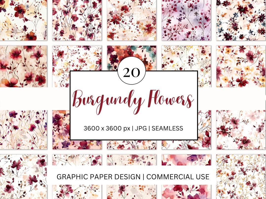SEAMLESS Digital Paper - Burgundy Flowers - 20 Designs - - Print on ...