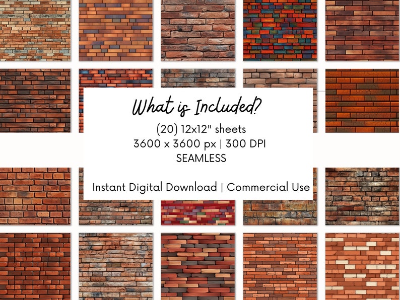 SEAMLESS Digital Papers - Brick Wall - - 20 Designs - - Print on Demand ...