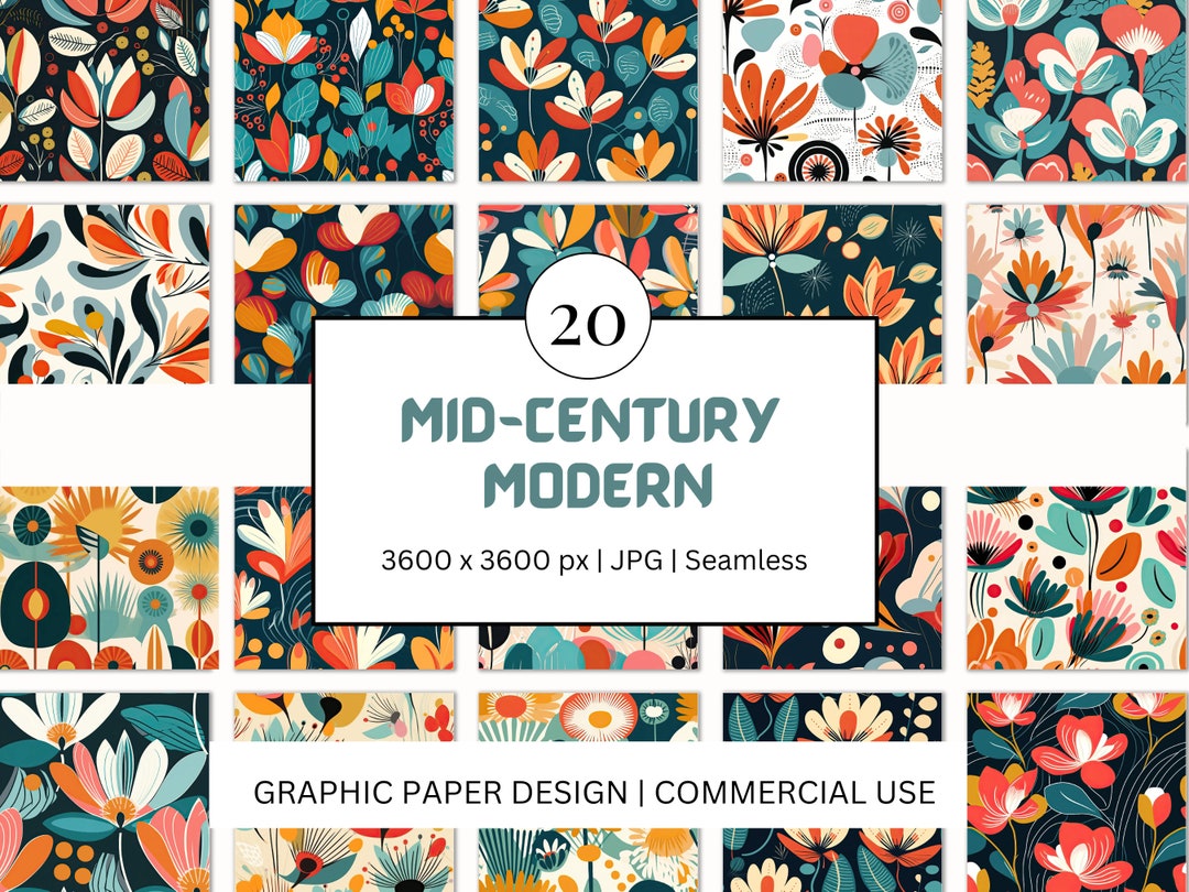 SEAMLESS Digital Paper - Mid-century Modern - 20 Designs - - Print on ...