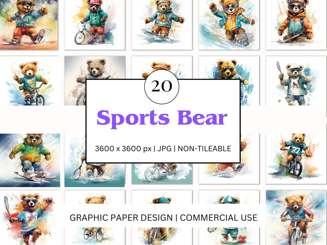 NOT-TILEABLE Digital Papers - Sports Bear - 20 Designs for Print on ...