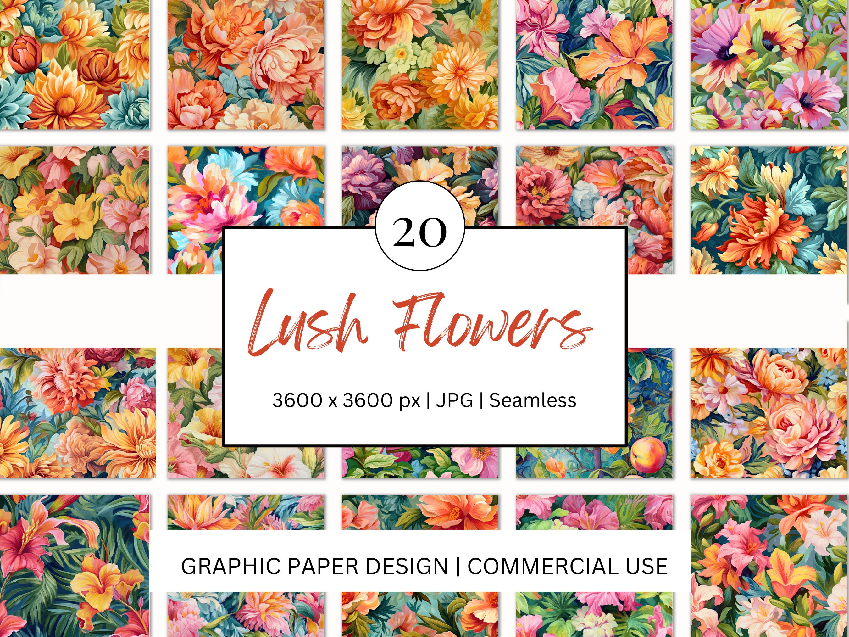 SEAMLESS Digital Paper - Lush Flowers - 20 Designs - - Print on Demand ...