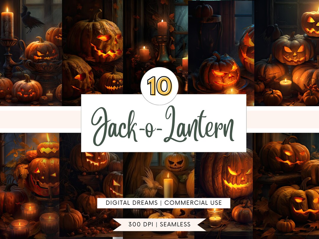 NOT-TILEABLE Digital Paper - Halloween Jack-o-lantern 10 Designs Print ...