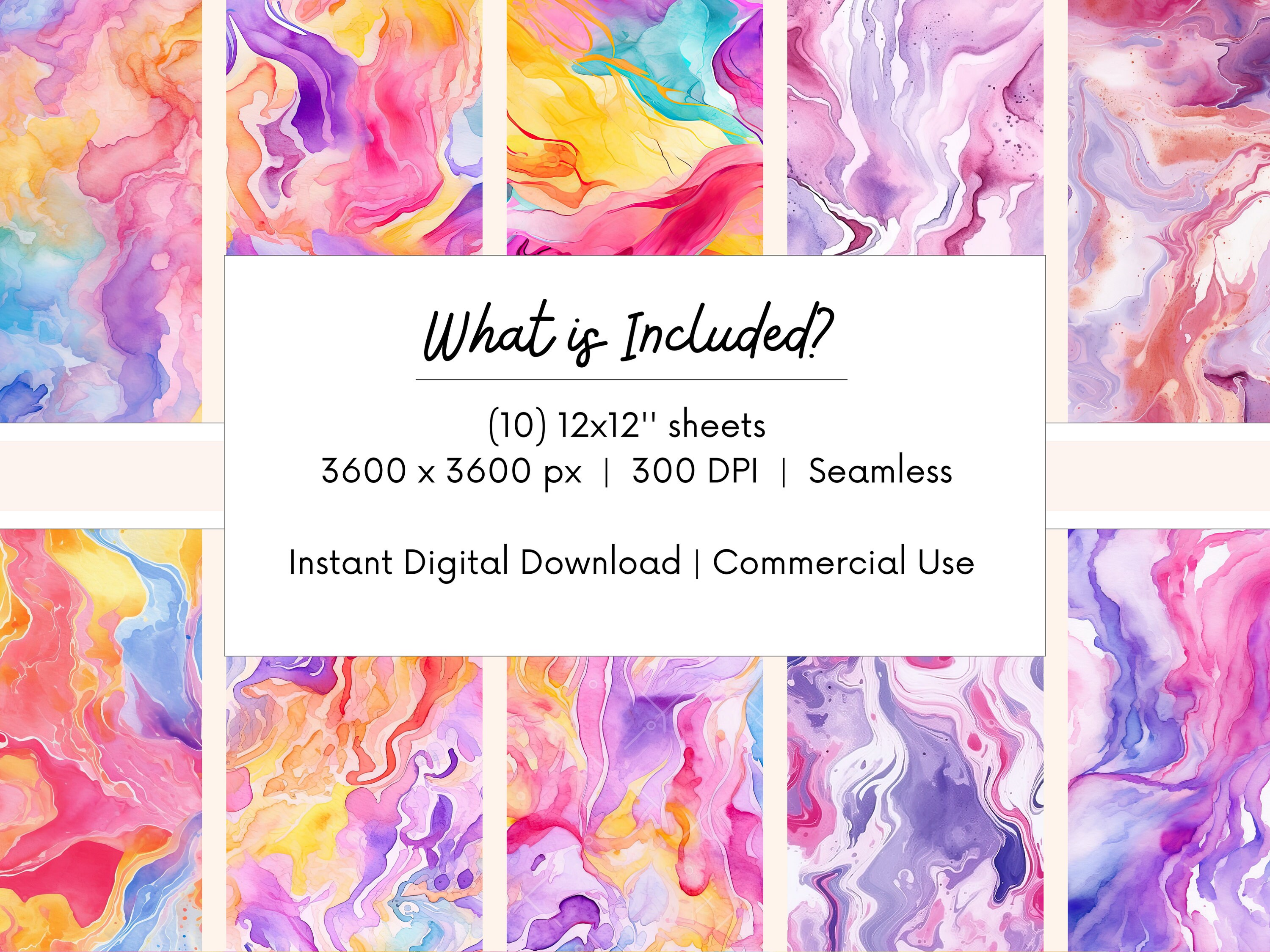 SEAMLESS Digital Paper - Watercolor Marble - 10 Designs - - Print on ...