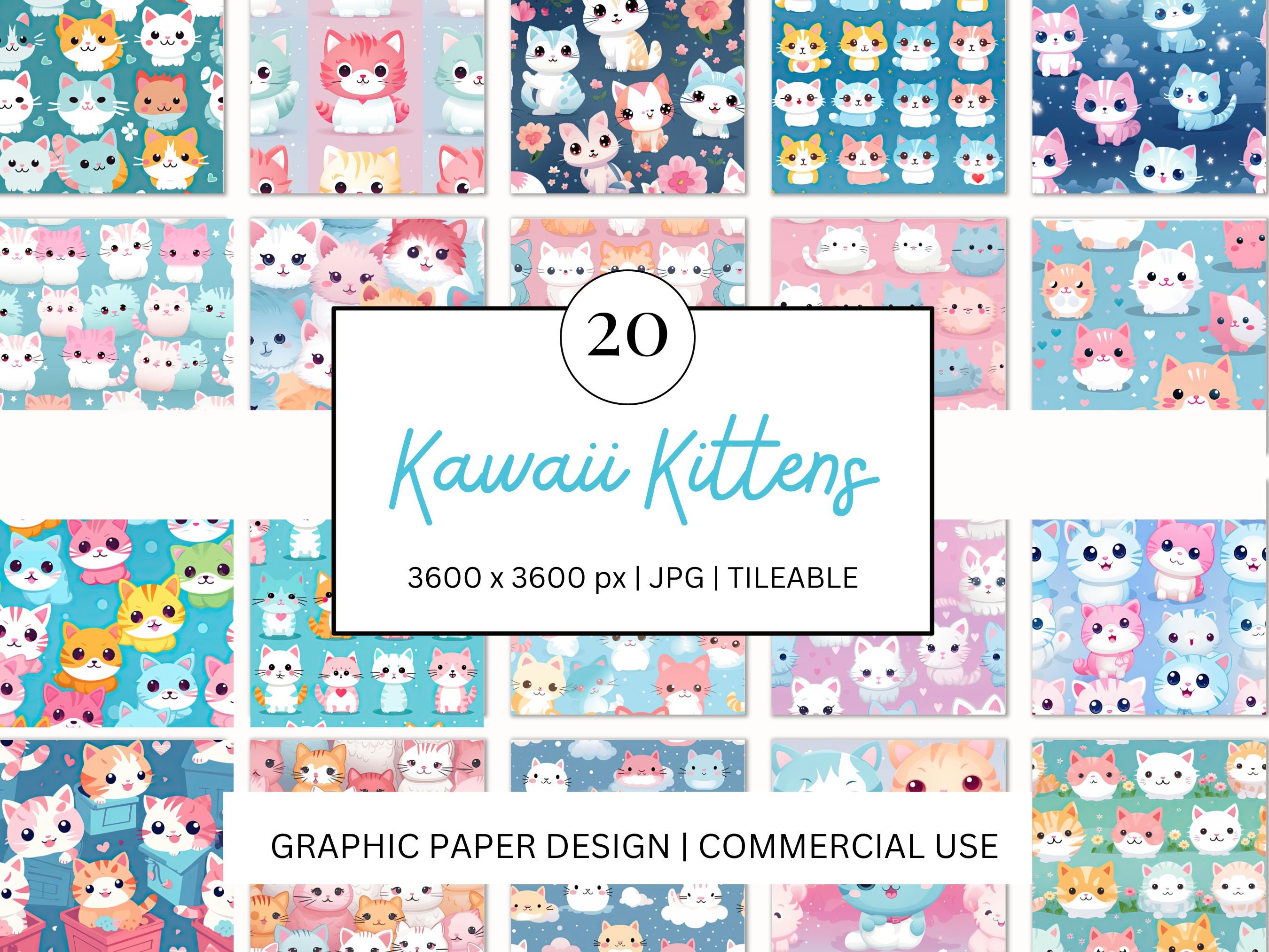 SEAMLESS Digital Paper - Kawaii Kittens - 20 Designs - Print on Demand ...