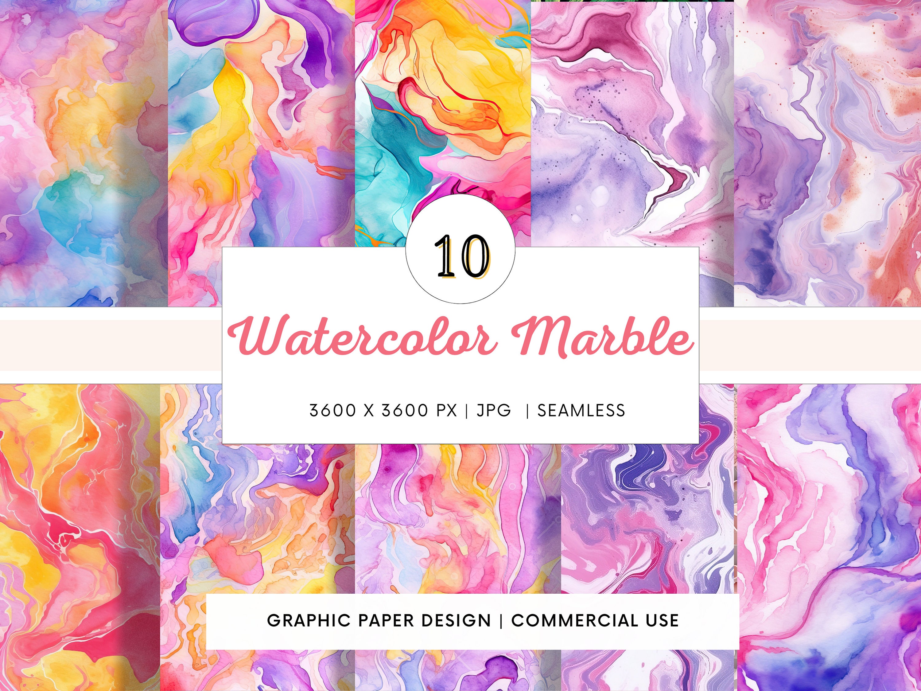 SEAMLESS Digital Paper - Watercolor Marble - 10 Designs - - Print on ...