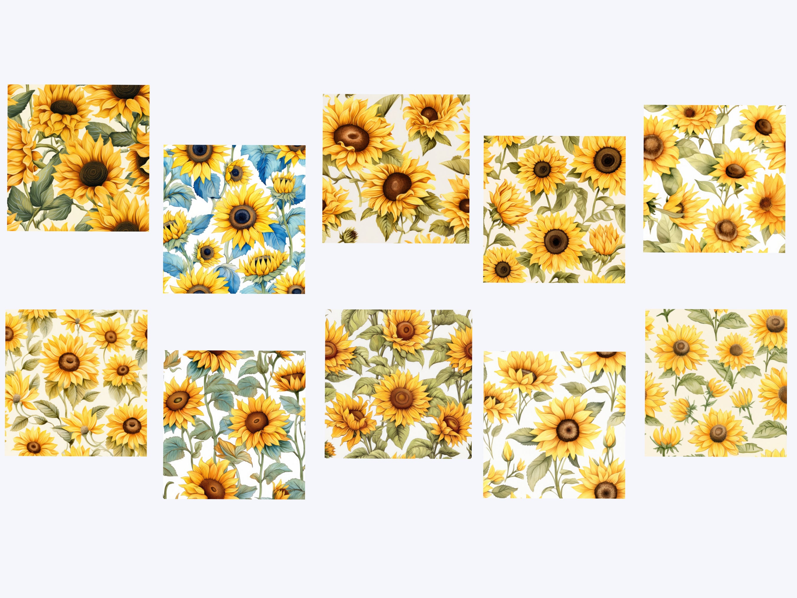 SEAMLESS Digital Papers Watercolor Sunflowers 20 Designs Print on ...