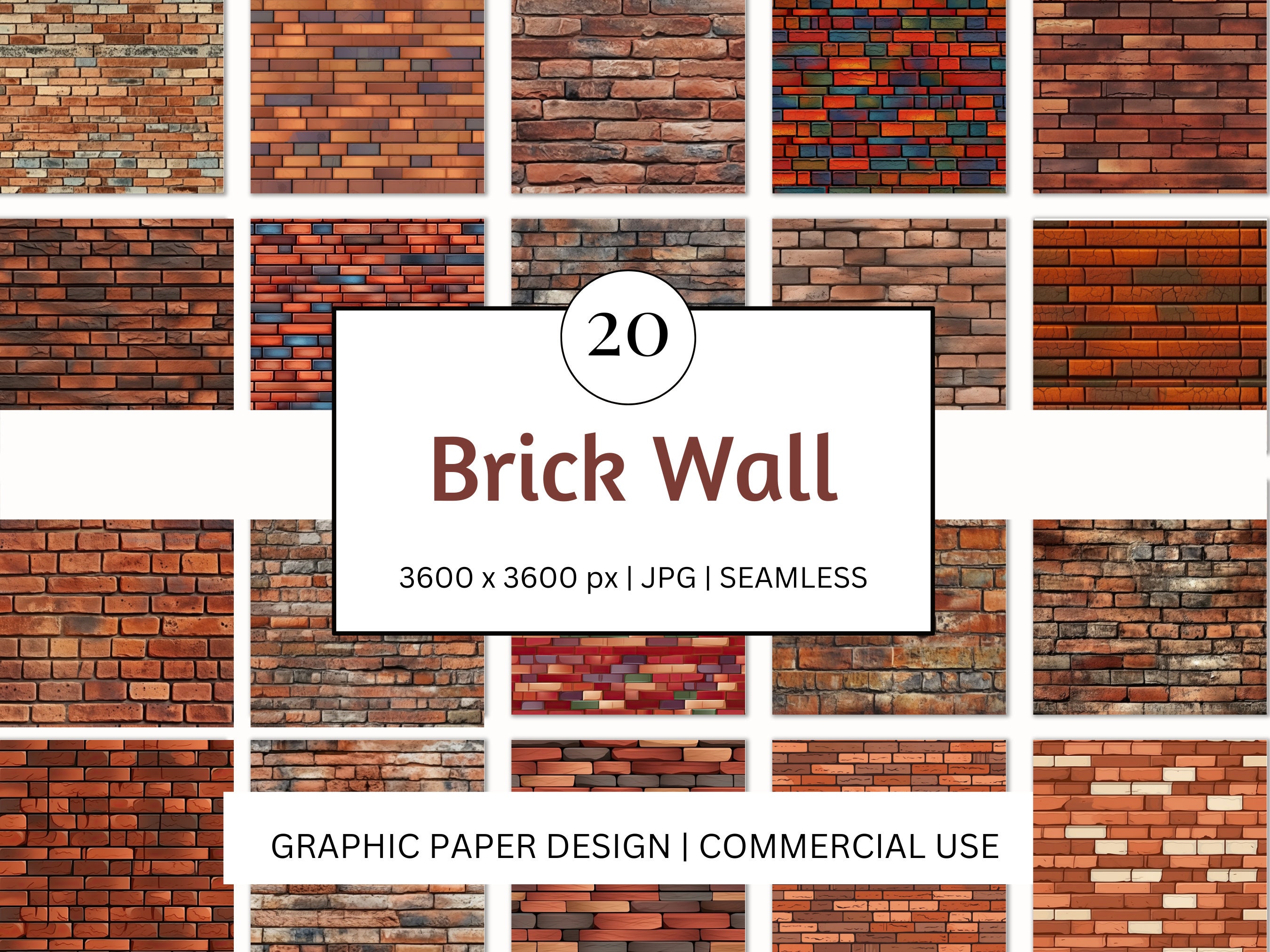 SEAMLESS Digital Papers - Brick Wall - - 20 Designs - - Print on Demand ...