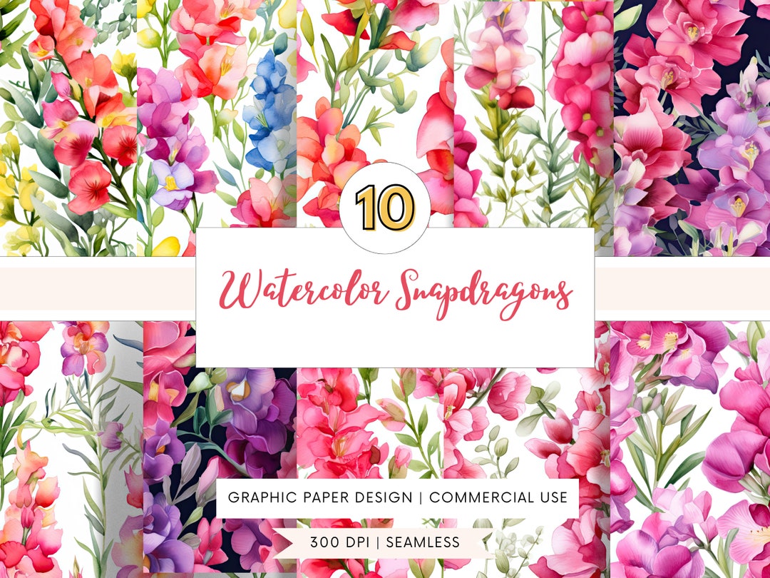 SEAMLESS Digital Paper - Watercolor Snapdragons - 10 Designs - - Print ...