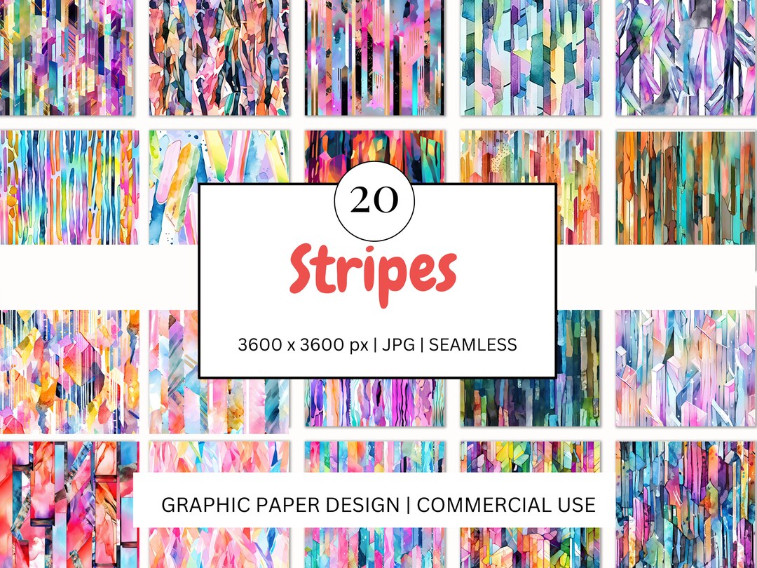 Striped Digital Paper: Colorful Seamless Designs (20 JPG) - Etsy