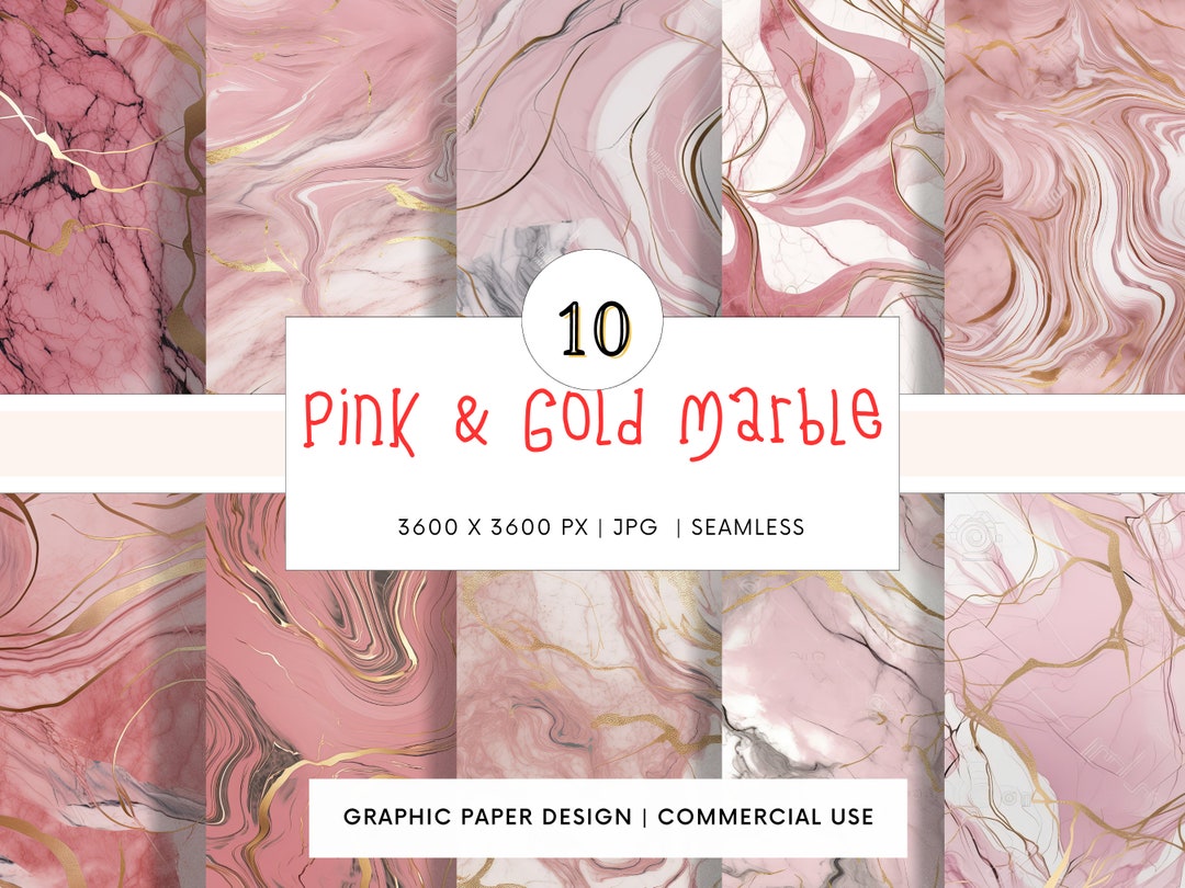 Pink & Gold Marble Digital Paper: 10 Seamless Designs (commercial Use ...