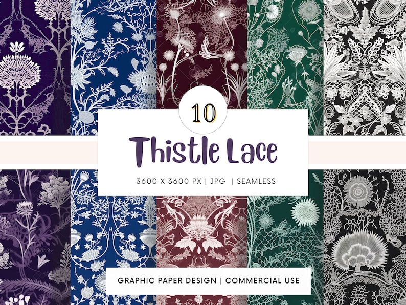 SEAMLESS Digital Paper - Thistle Lace - 10 Designs - - Print on Demand ...