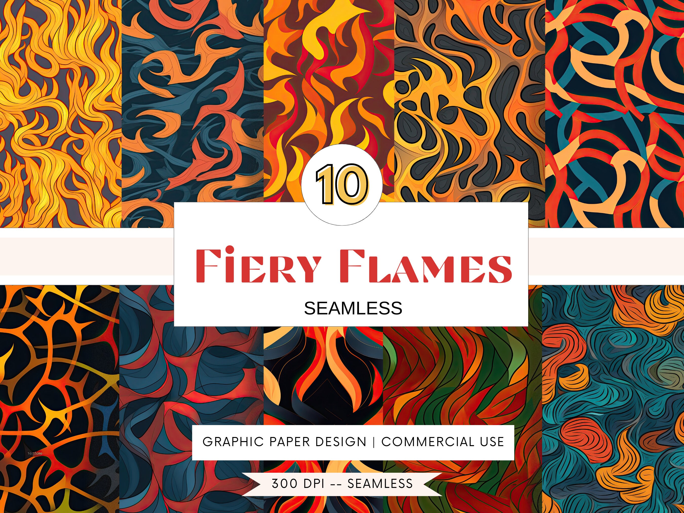 SEAMLESS Digital Paper - Fiery Flames - - 10 Designs - - Print on ...