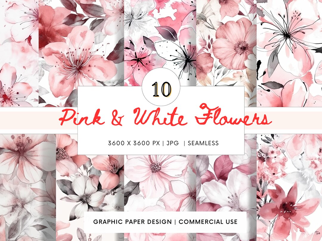 Pink & White Floral Seamless Paper: 10 Designs (digital Download) - Etsy