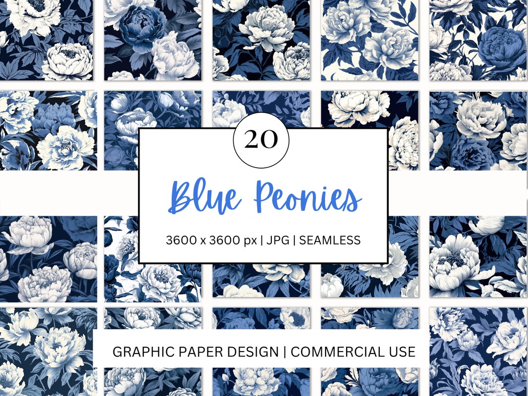 SEAMLESS Digital Paper - Blue Peonies - - 20 Designs - - Printable ...