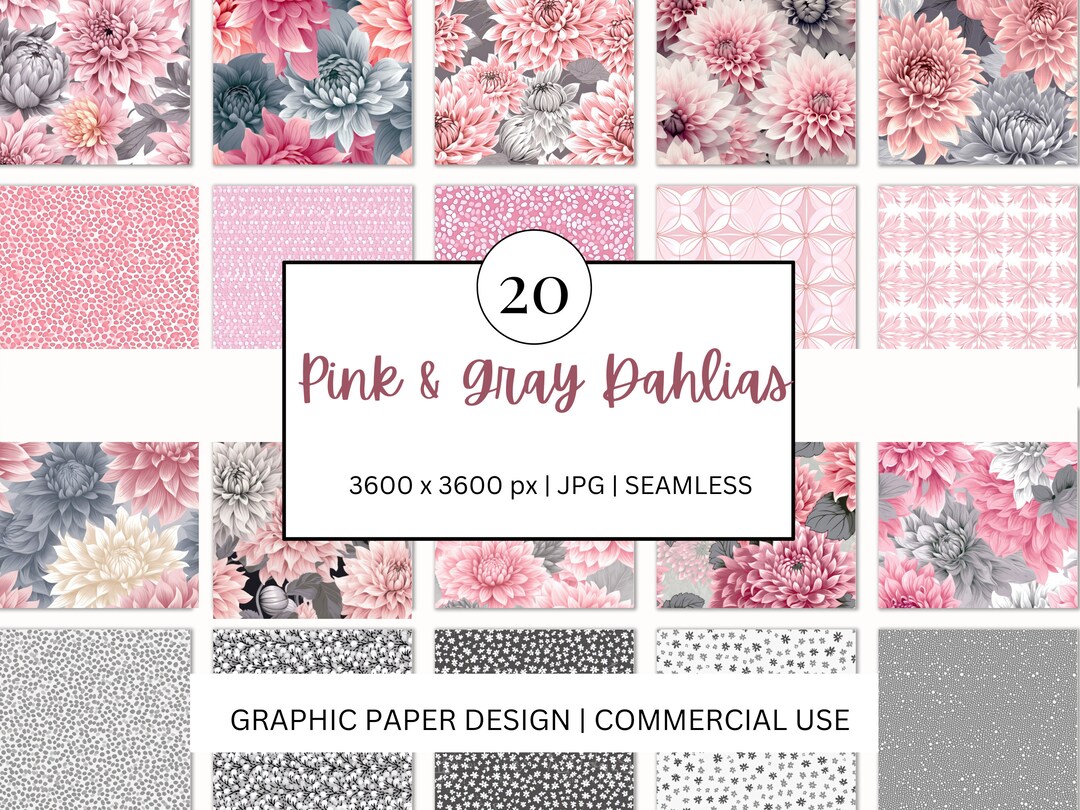 Pink & Gray Dahlia Seamless Paper: 20 Floral Designs (digital Download ...