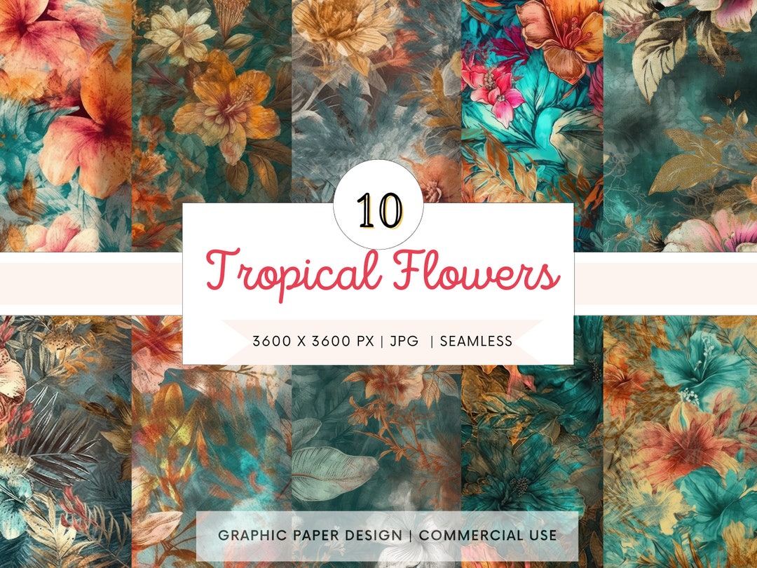 Tropical Floral Digital Paper: Seamless Print Patterns (JPG) - Etsy