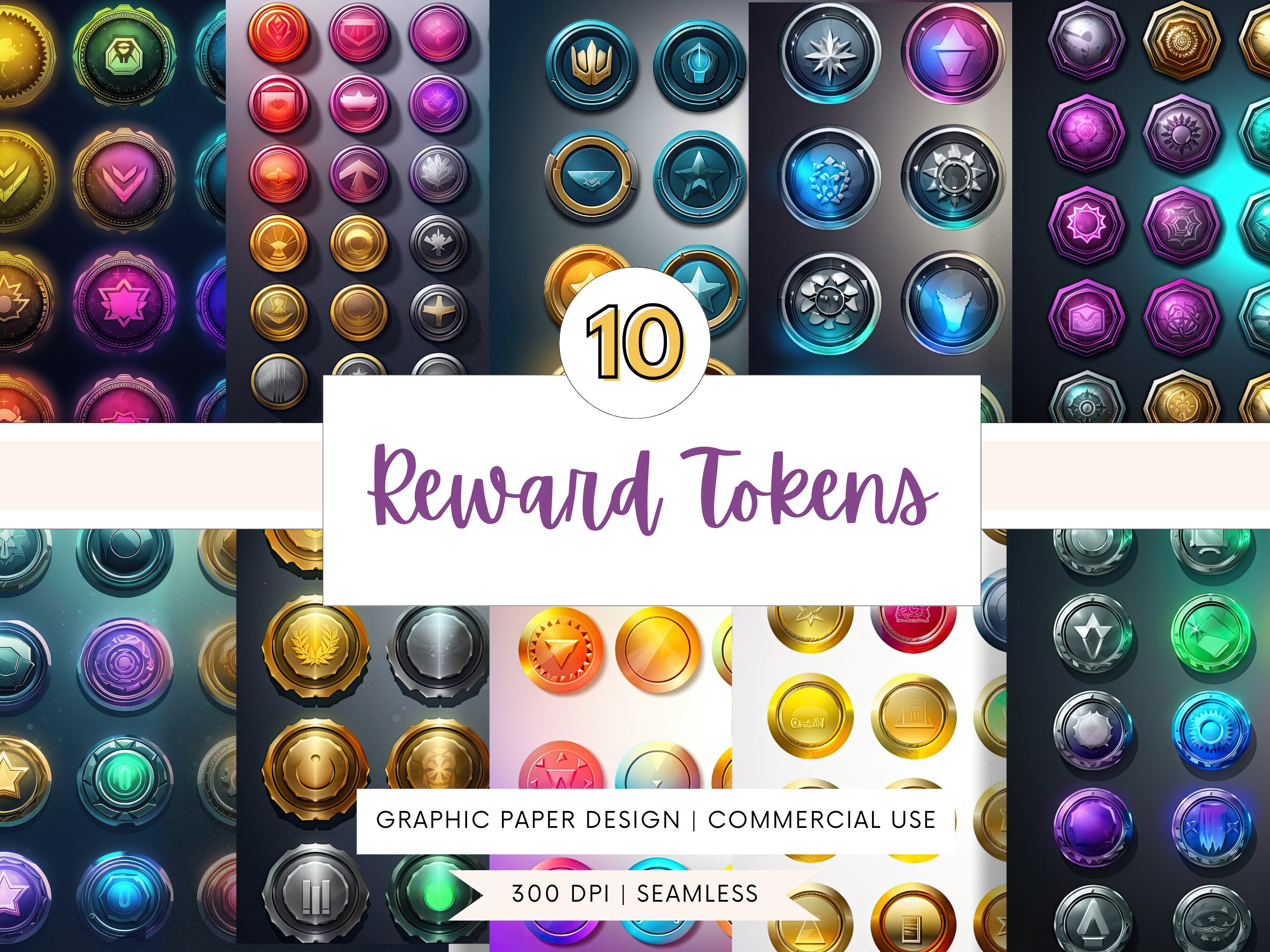 NOT-TILEABLE Digital Paper - Reward Tokens - 10 Designs - - Print on ...