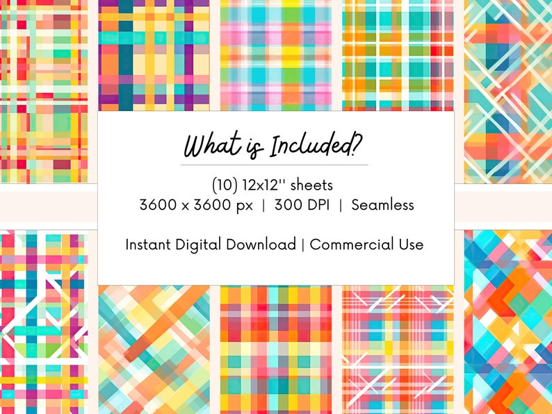 SEAMLESS Digital Paper - Summer Plaids - 10 Designs - - Print on Demand ...