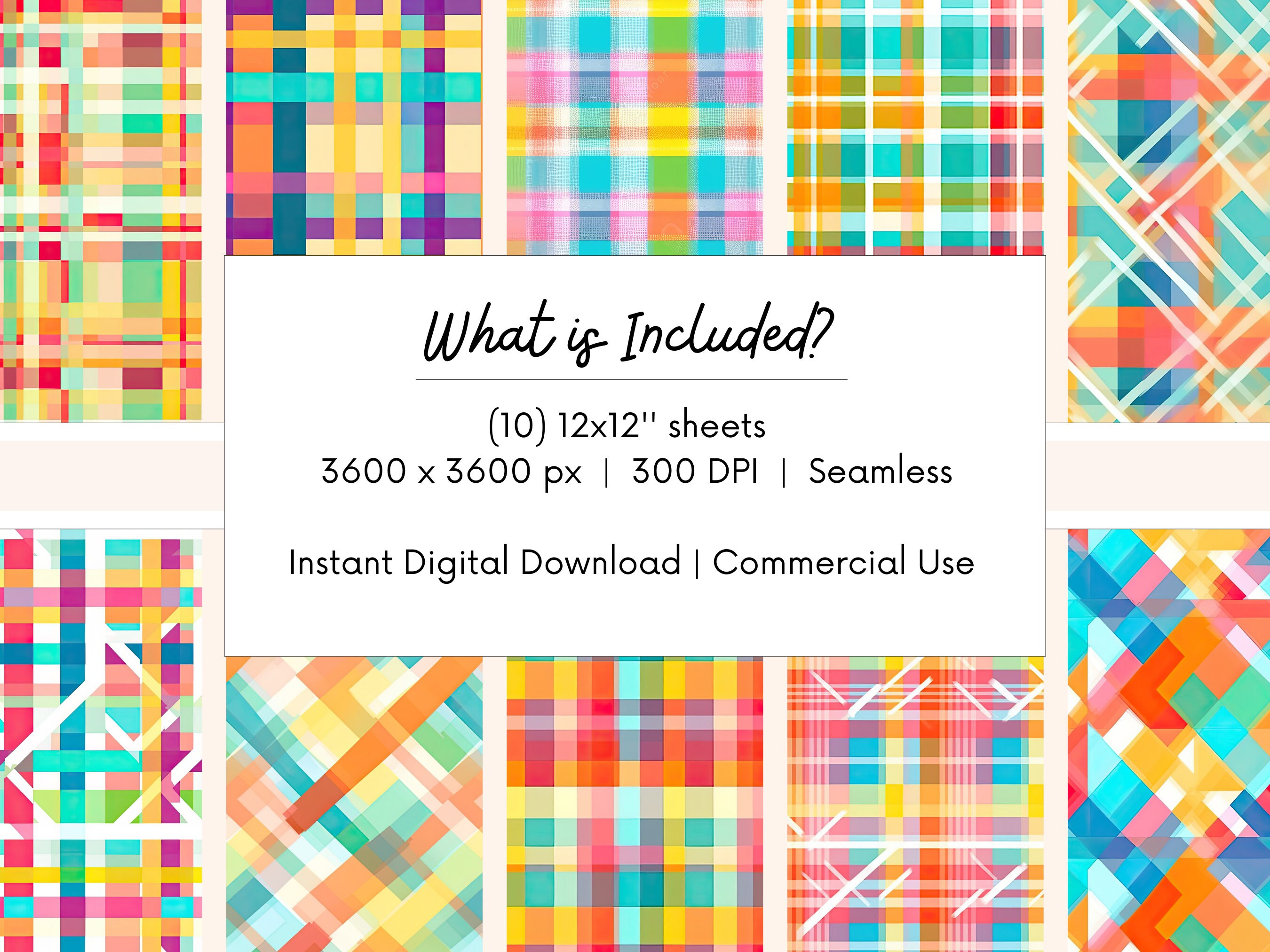 SEAMLESS Digital Paper - Summer Plaids - 10 Designs - - Print on Demand ...