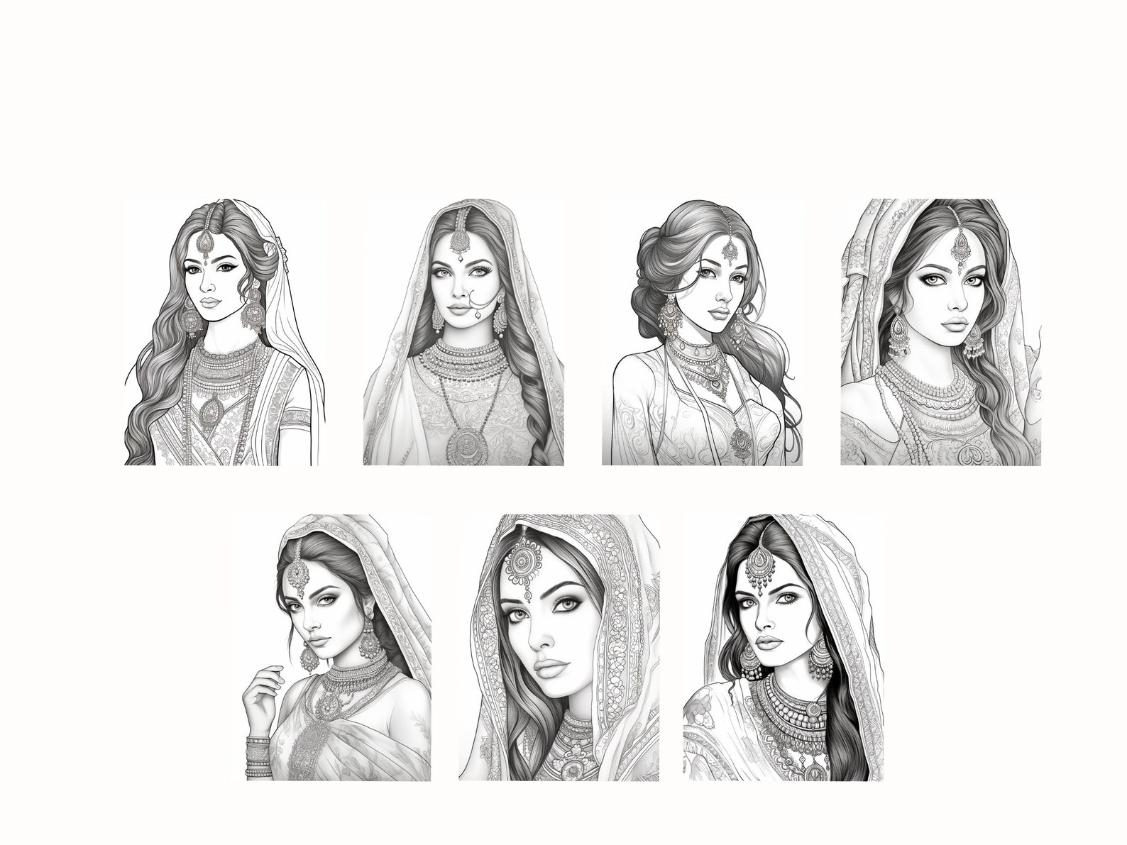 25 Beautiful Indian Women Coloring Pages - GRAYSCALE - Coloring Book ...