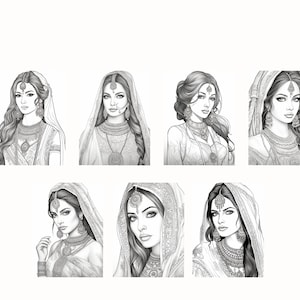 25 Beautiful Indian Women Coloring Pages - GRAYSCALE - Coloring Book ...