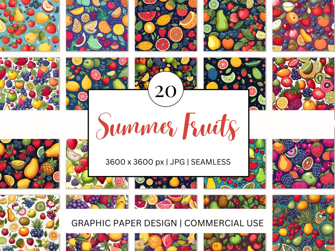 SEAMLESS Digital Paper - Summer Fruits - 20 Designs - - Print on Demand ...