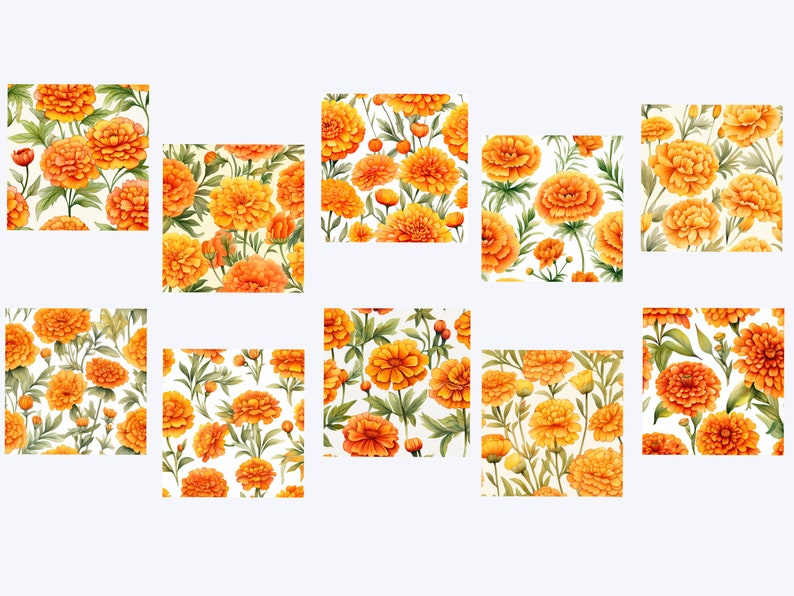SEAMLESS Digital Paper - Watercolor Marigolds - 20 Designs - - Print on ...
