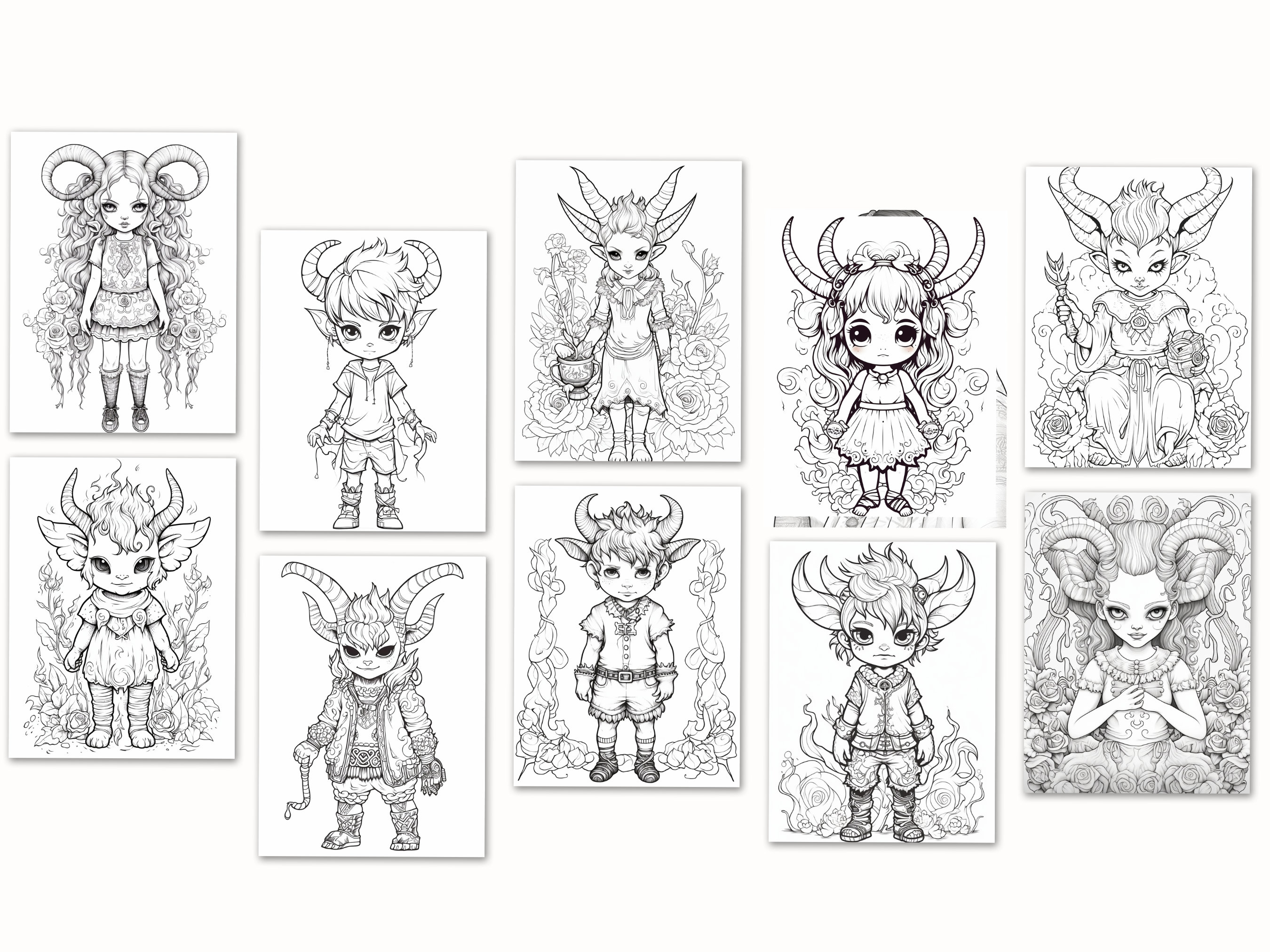 25 Cute Demon Girl Coloring Pages - GRAYSCALE - Coloring Book for ...