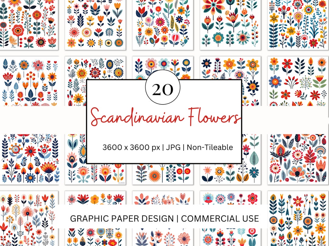 NOT-TILEABLE Digital Paper - Scandinavian Flower Print 20 Designs ...