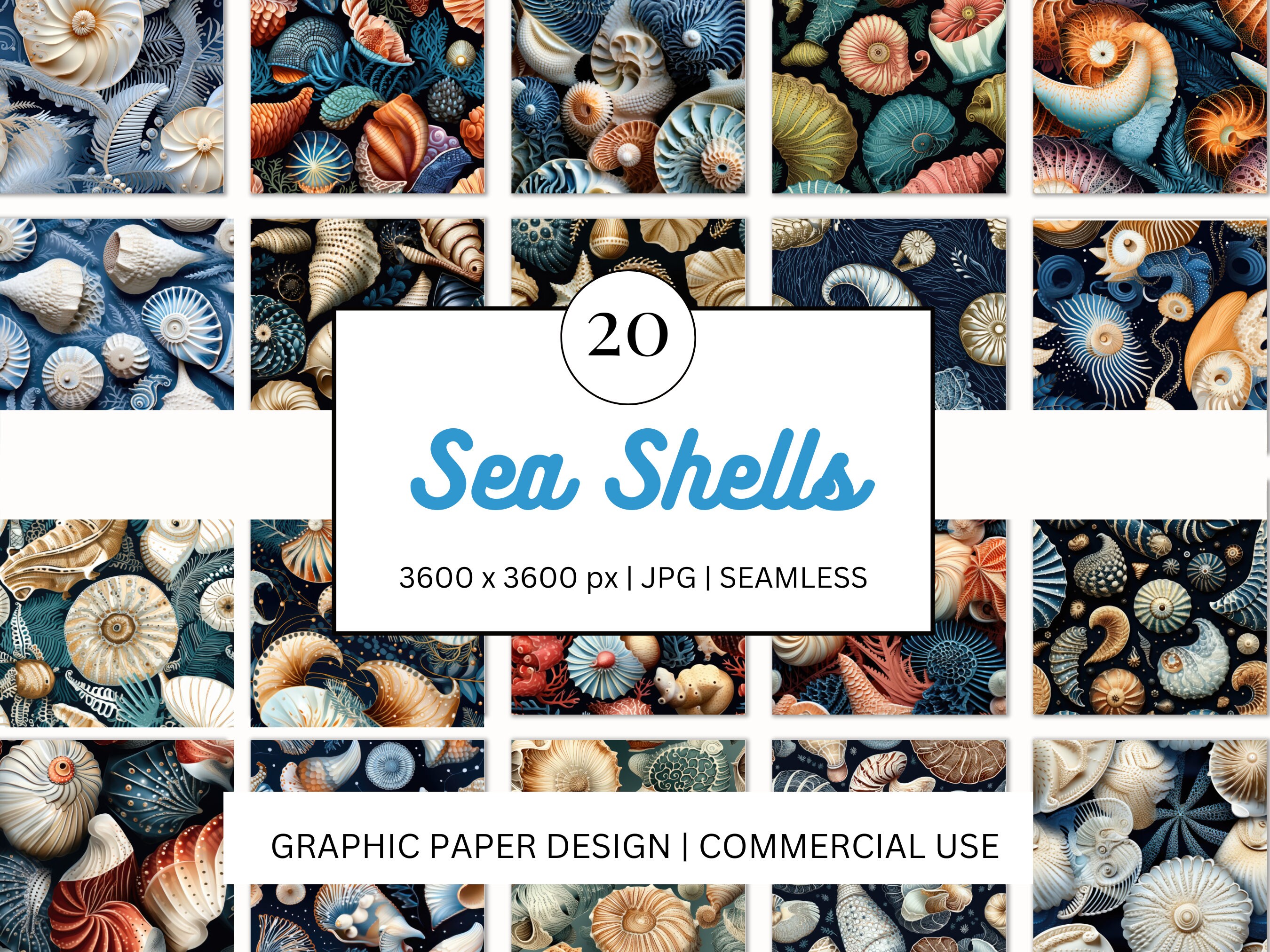 SEAMLESS Digital Papers - Sea Shells - - 20 Designs - - Print on Demand ...