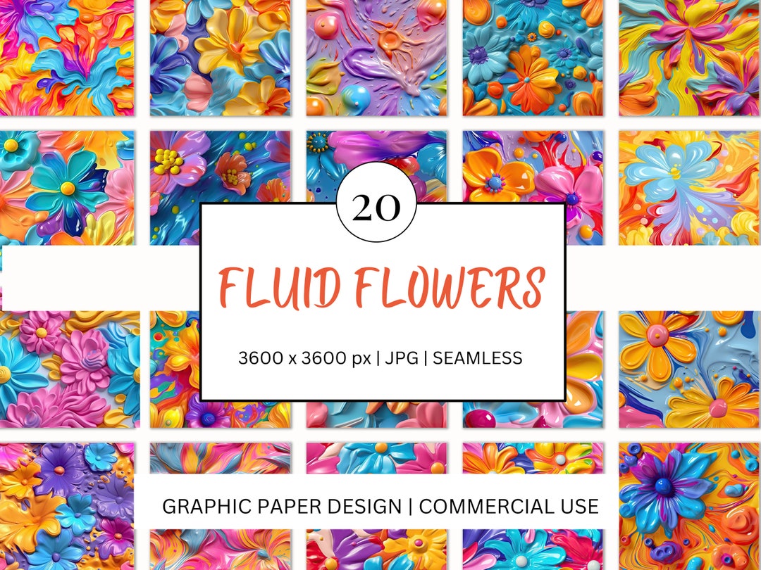SEAMLESS Digital Papers - Fluid Flowers - - 20 Designs - - Print on ...