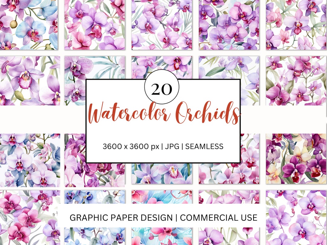 SEAMLESS Digital Paper - Watercolor Orchids - 20 Designs - - Print on ...