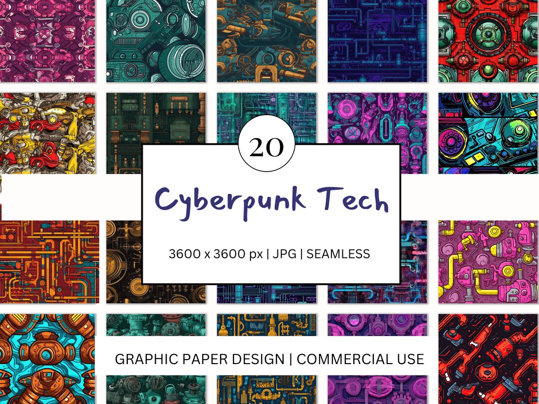 SEAMLESS Digital Paper - Cyberpunk Tech 20 Designs Print on Demand ...