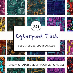 SEAMLESS Digital Paper - Cyberpunk Tech 20 Designs Printable Paper ...