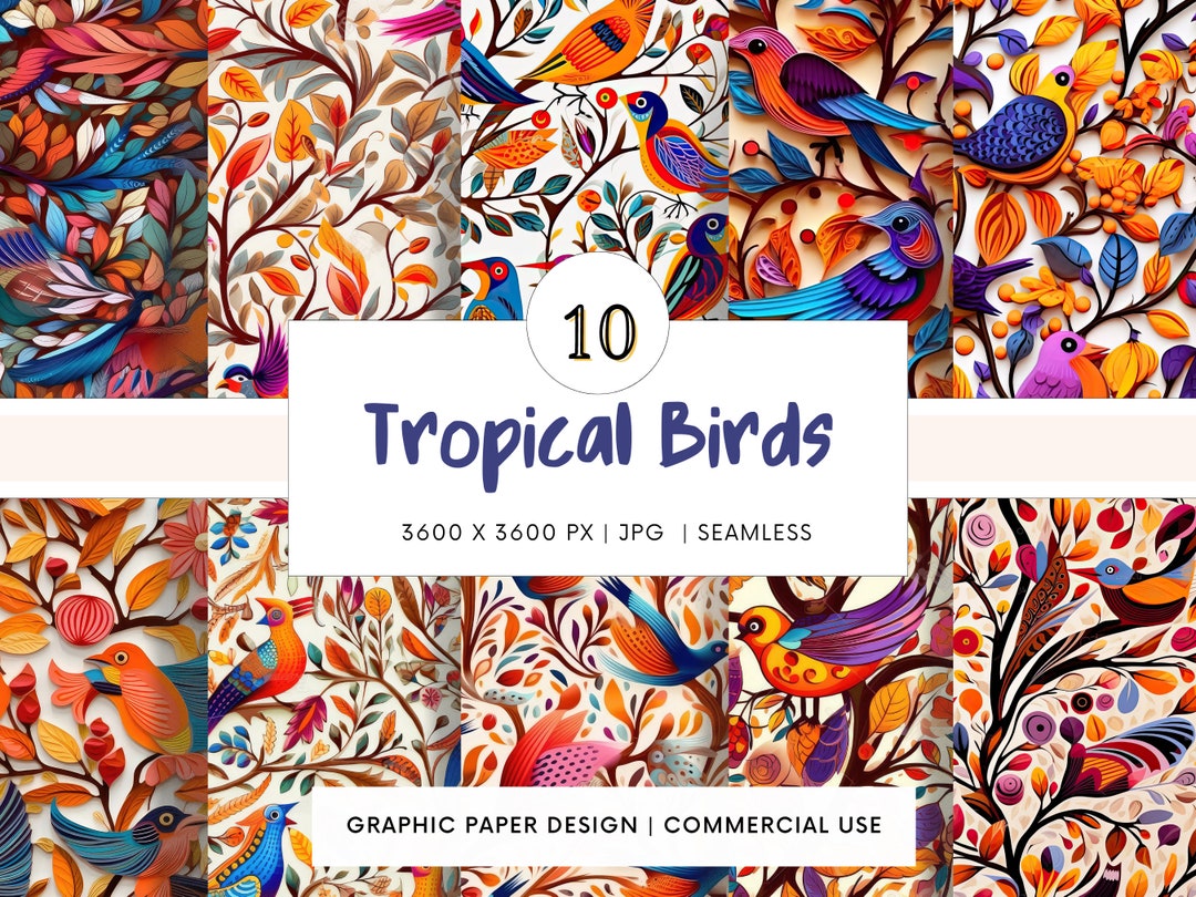 SEAMLESS Digital Paper - Tropical Birds - 10 Designs - - Print on ...