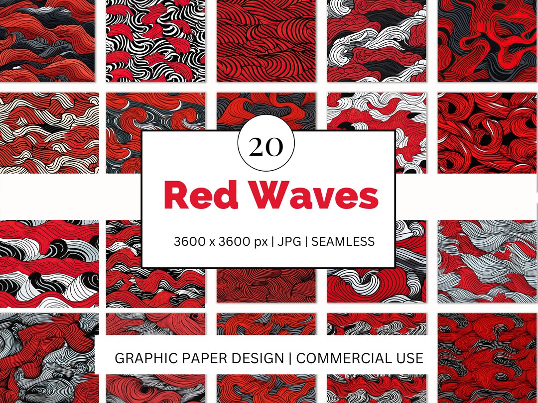 SEAMLESS Digital Paper - Red Waves - 20 Designs - - Print on Demand ...