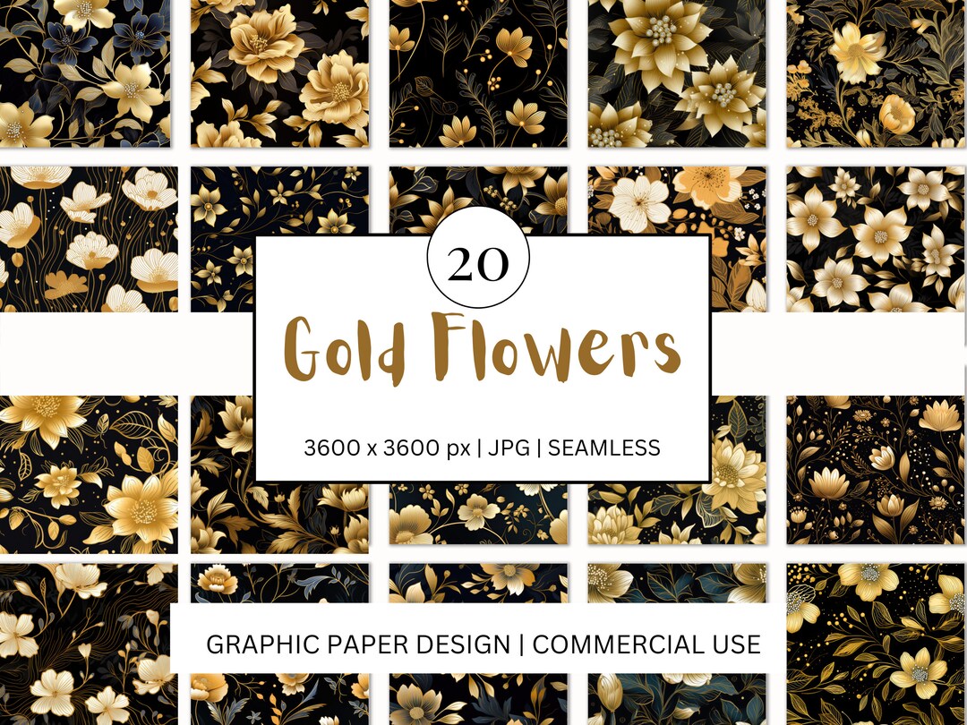SEAMLESS Digital Paper - Gold Flowers - 20 Designs - - Print on Demand ...