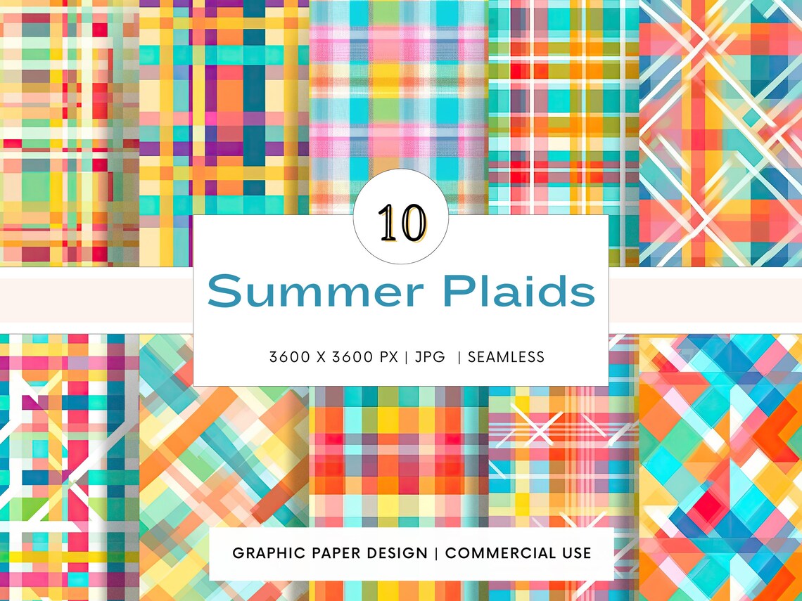 SEAMLESS Digital Paper - Summer Plaids - 10 Designs - - Print on Demand ...