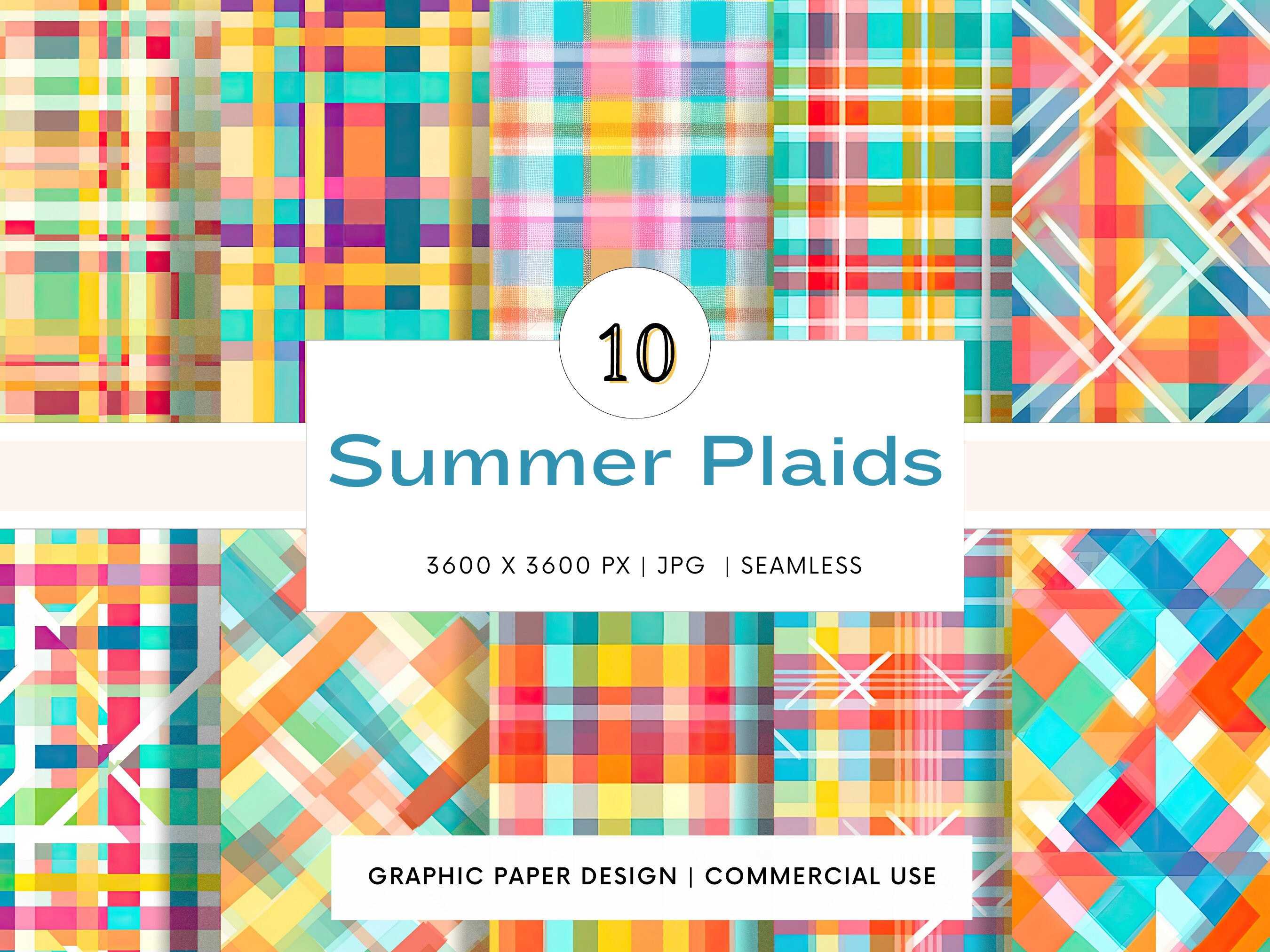 SEAMLESS Digital Paper - Summer Plaids - 10 Designs - - Print on Demand ...