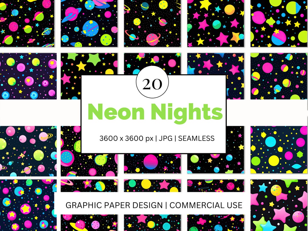 SEAMLESS Digital Paper - Neon Nights - 20 Designs - - Print on Demand ...