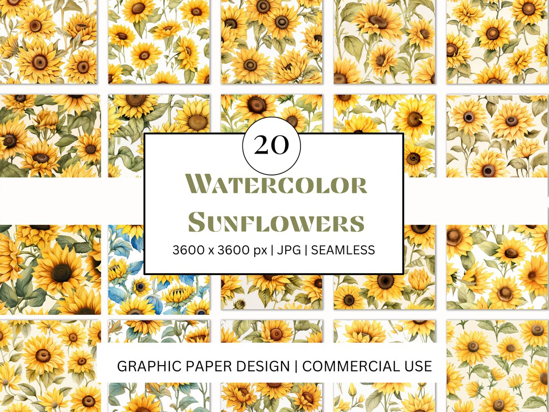 SEAMLESS Digital Papers - Watercolor Sunflowers - - 20 Designs ...