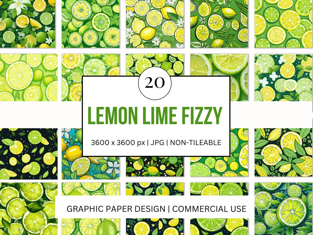 NOT-TILEABLE Digital Papers - Lemon Lime Fizzy - 20 Designs for Print ...