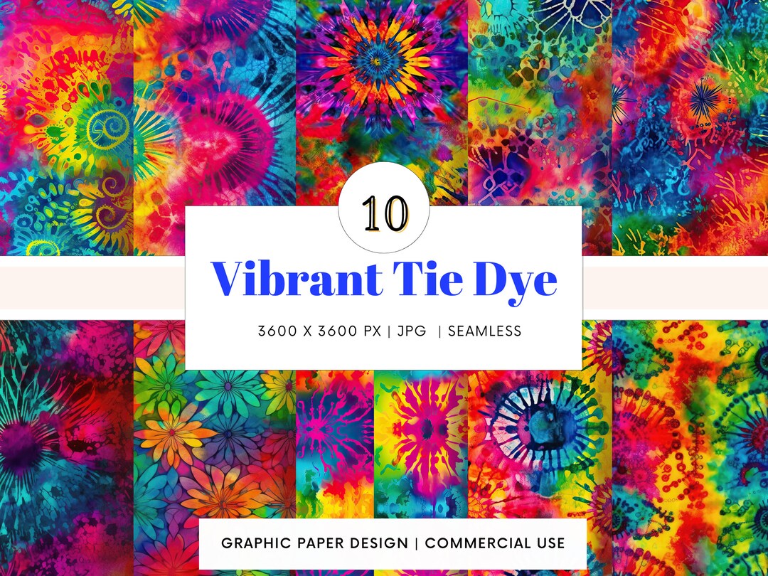 Vibrant Tie Dye Seamless Digital Paper: 10 JPG Designs (digital ...