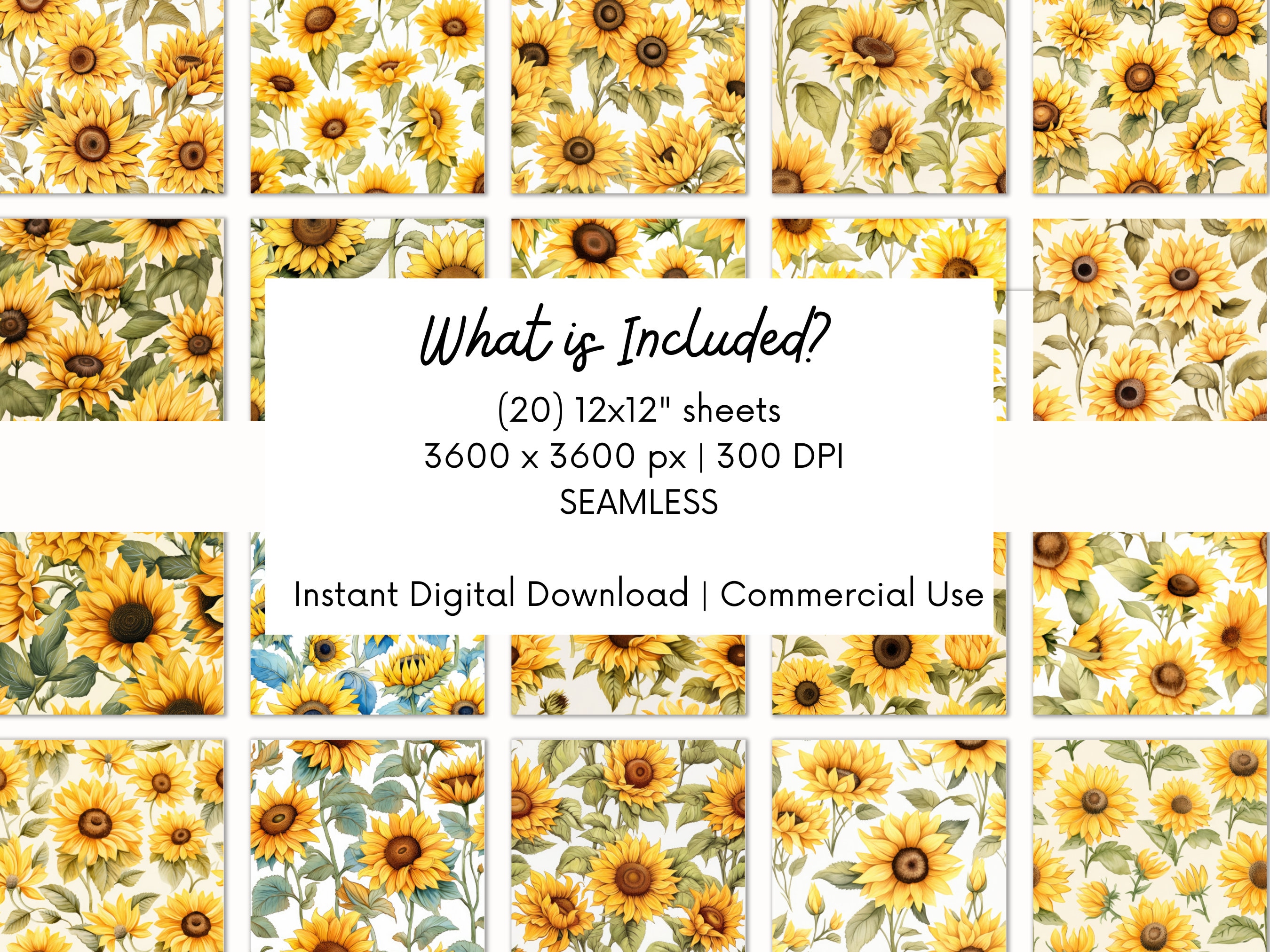 SEAMLESS Digital Papers - Watercolor Sunflowers - - 20 Designs ...